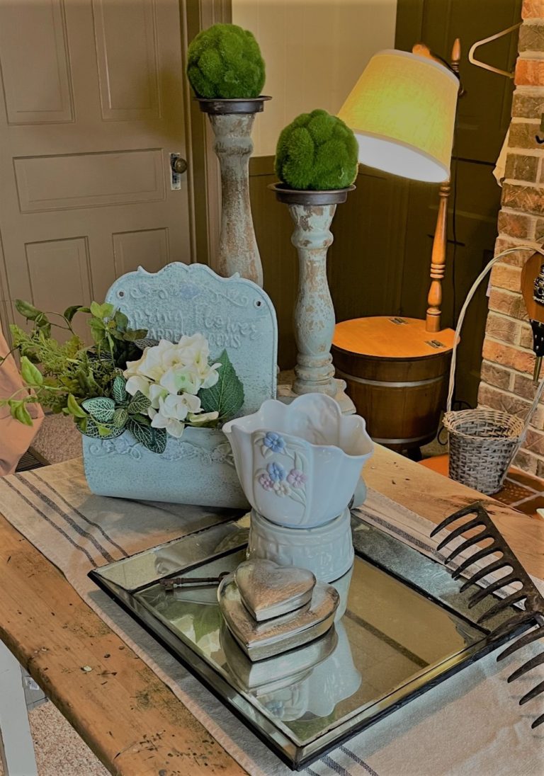 Early Spring Garden Style Tabletop Vignette - From Farmhouse to Florida